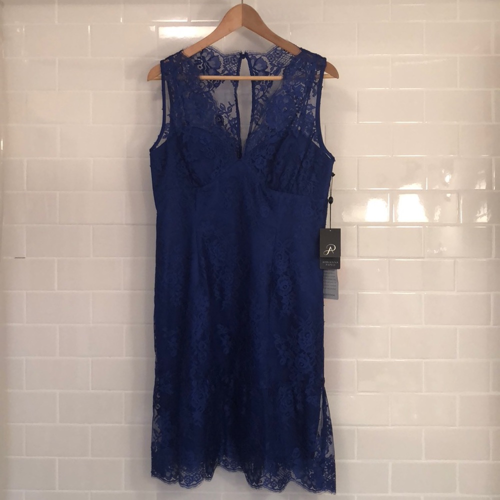 Adrianna Papell Prussian Blue Lace Cocktail Dress - Gem